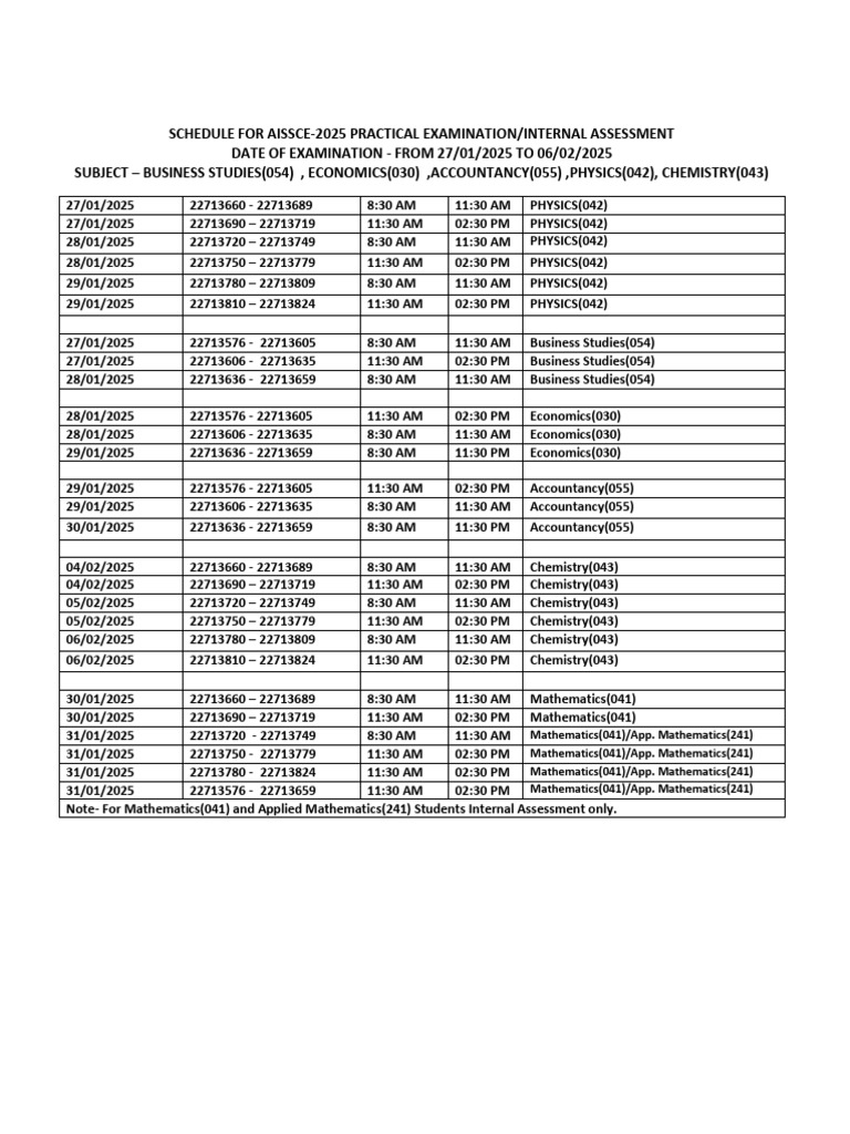 AISSCE 2025 Practical Exam Schedule | PDF