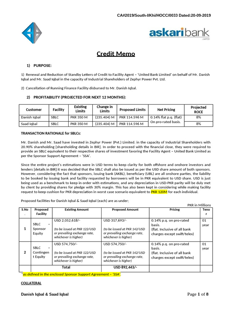 Credit Memo - Done | PDF | Wind Power | Economies