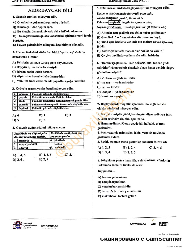 Kainat-Otk 11sinif Buraxılış N4 26 Yanvar 2025 | PDF