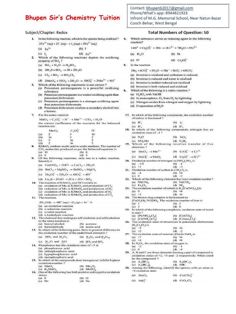 Redox MCQS Part 2 | PDF