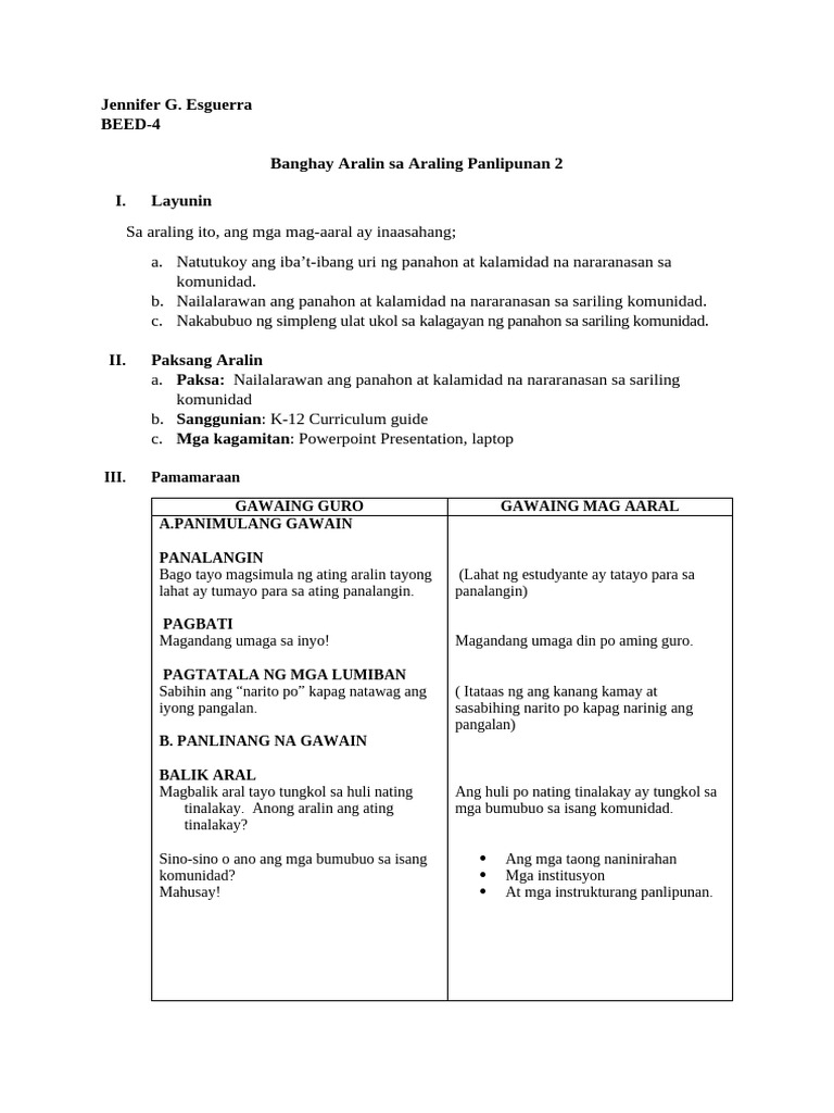 Banghay Aralin Sa AP 2 | PDF