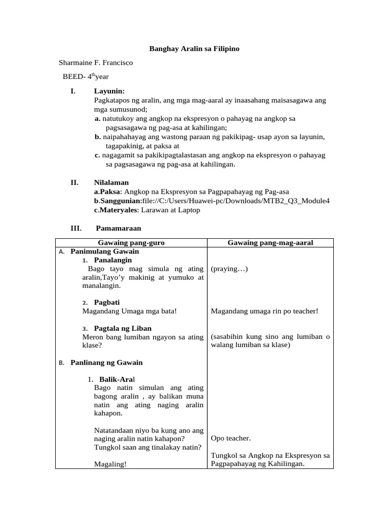 Banghay-Aralin-sa-Filipino-LP-for-DEMO | PDF
