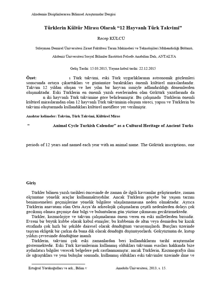 T Rklerin K Lt r Miras Olarak 12 Hayvanl T Rk Takvimi [#300230]-286479 | PDF