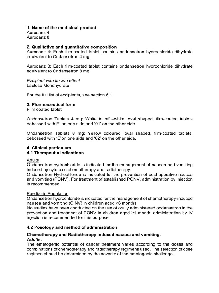 Ondansetron Dosing Guide | PDF | Dose (Biochemistry) | Chemistry