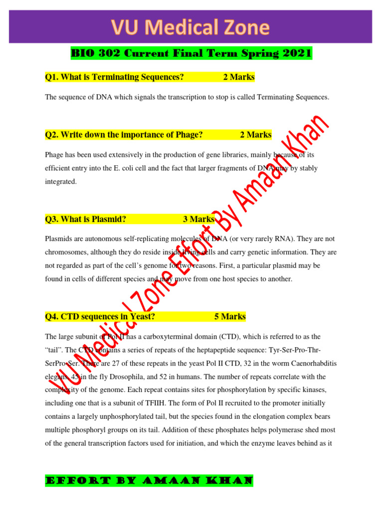 BIO 302 Current Final Term Spring 2021 by Amaan Khan - PDF Version 1 ...