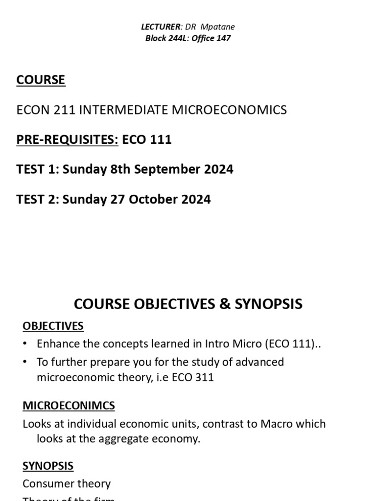 Eco 211 Lecture Slides | PDF | Demand | Utility