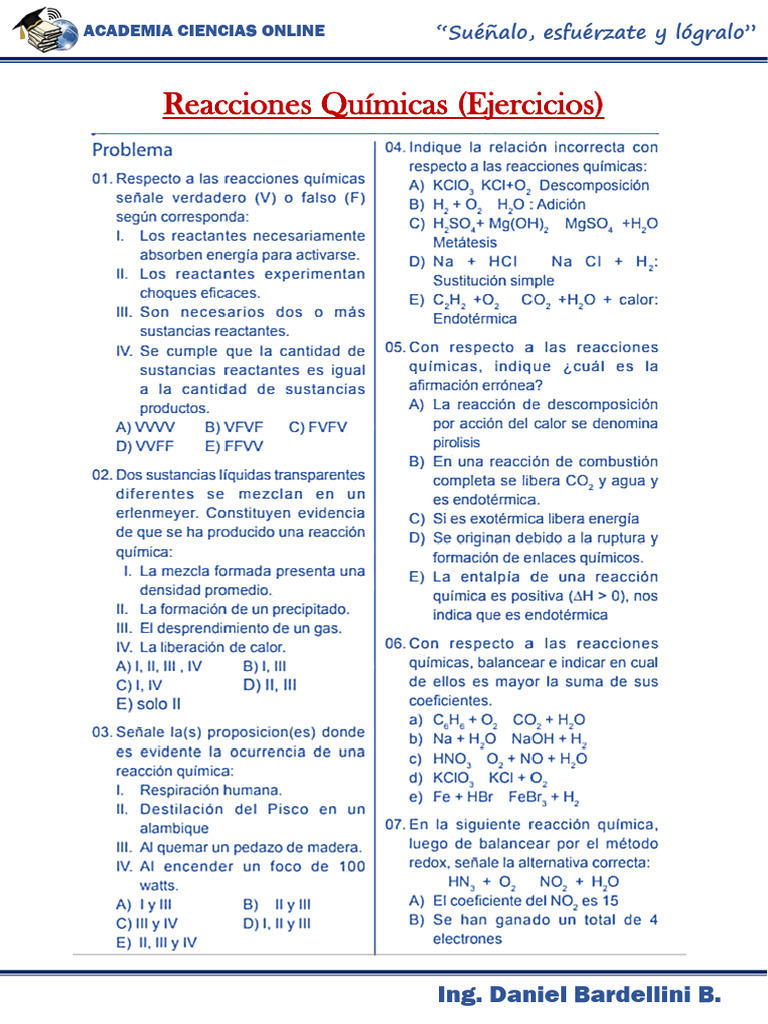 Reacciones Químicas (Ejercicios) | PDF