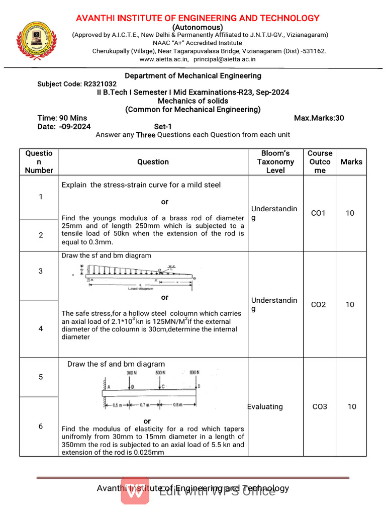mos question paper | PDF | Young's Modulus | Elasticity (Physics)