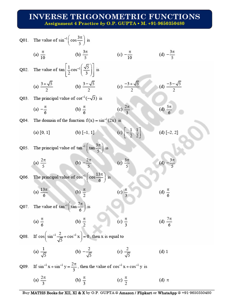 A4P-Inverse Trig Functions | PDF | Trigonometric Functions | Trigonometry