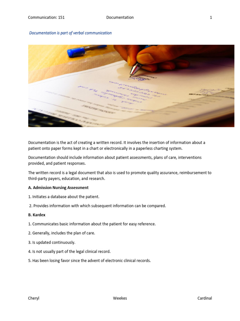 Documentation in Nursing | PDF | Nursing | Patient