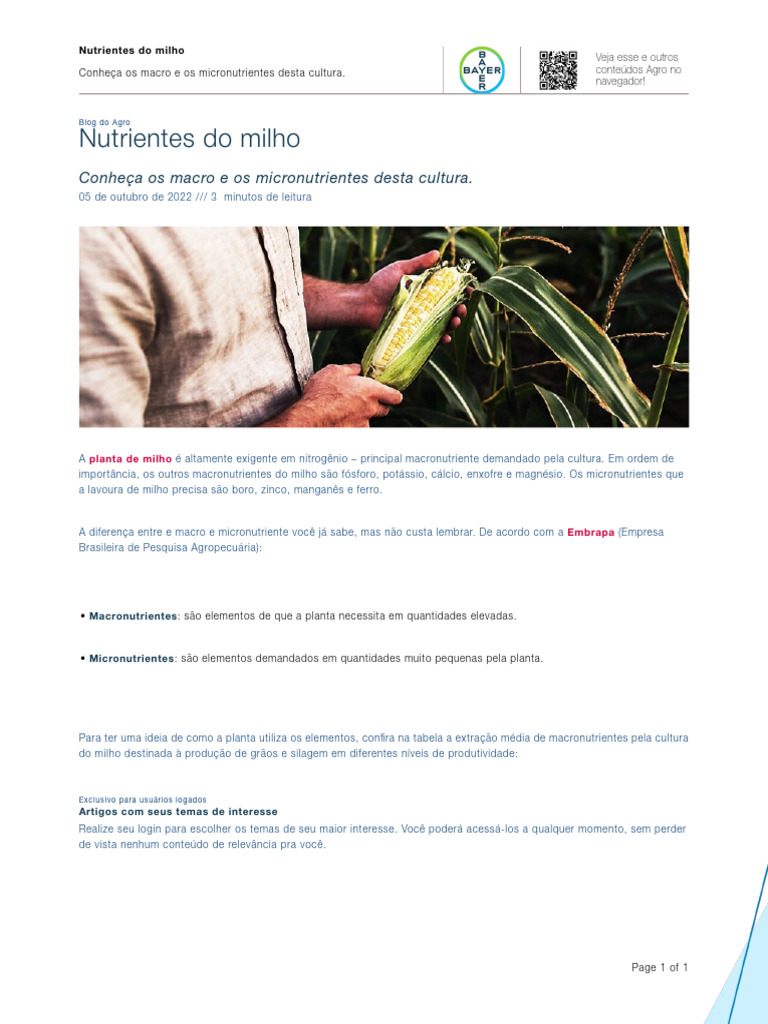 Nutrientes Essenciais do Milho | PDF