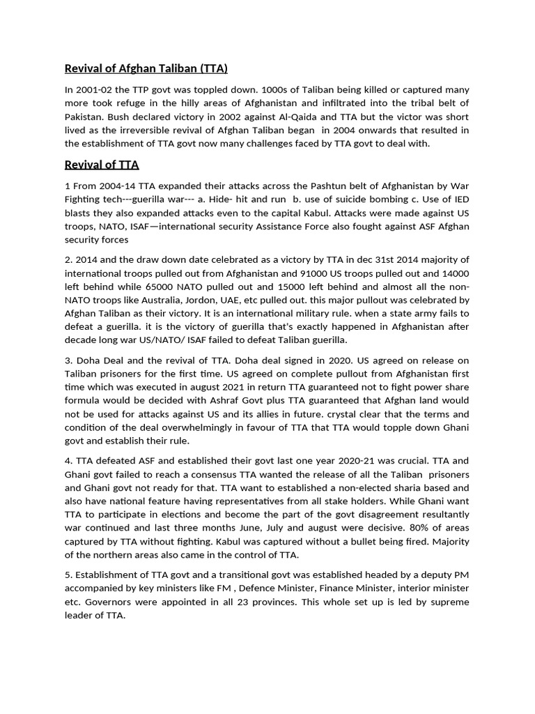 Revival of Afghan Taliban TTA | PDF | Afghanistan | Taliban
