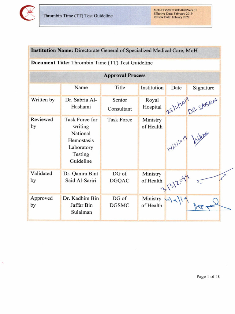Thrombin Time TT Test Guideline | PDF