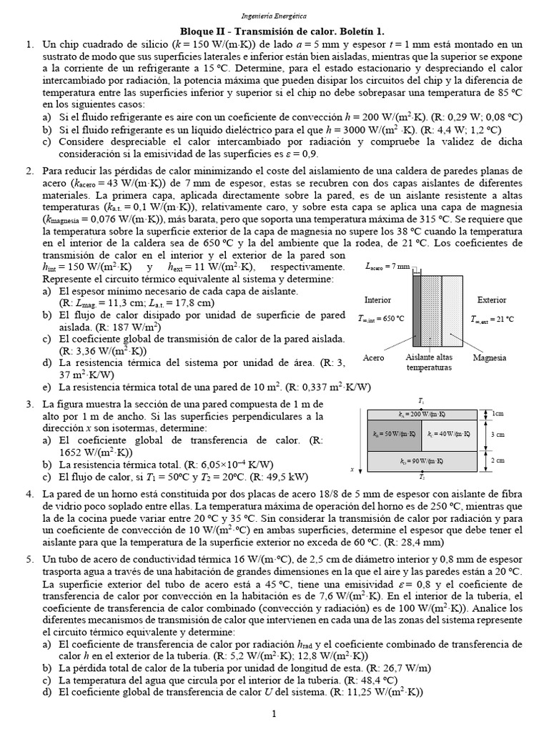 Problemas de Transmisión de Calor | PDF | Transferencia de calor | Aislamiento térmico