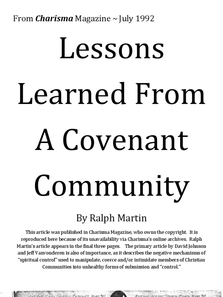 Lessons Learned From A Covenant Community - Ralph Martin | PDF ...
