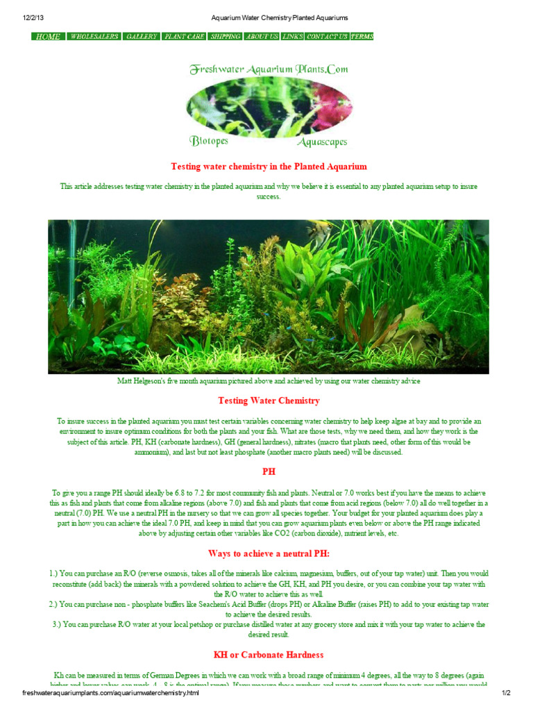 Aquarium Water Chemistry Planted Aquariums | PDF | Aquarium | Nutrients