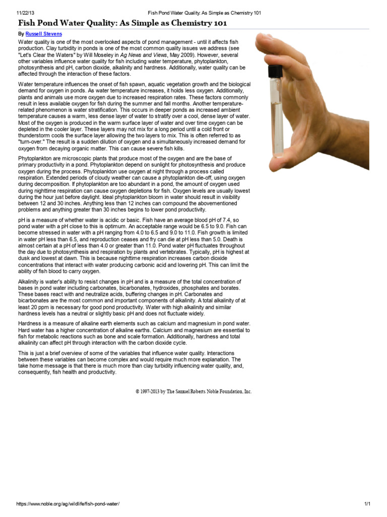 Fish Pond Water Quality Essentials | PDF | Alkalinity | Ph