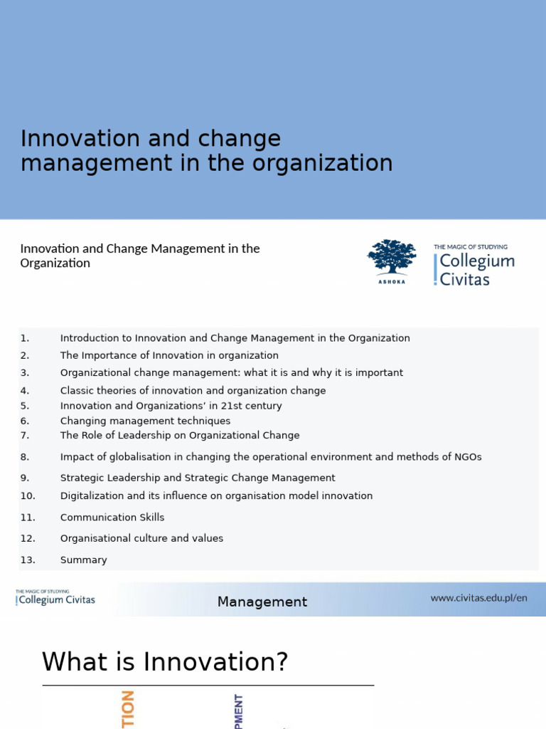 Innovation and Change Management Overview | PDF | Innovation | Change ...