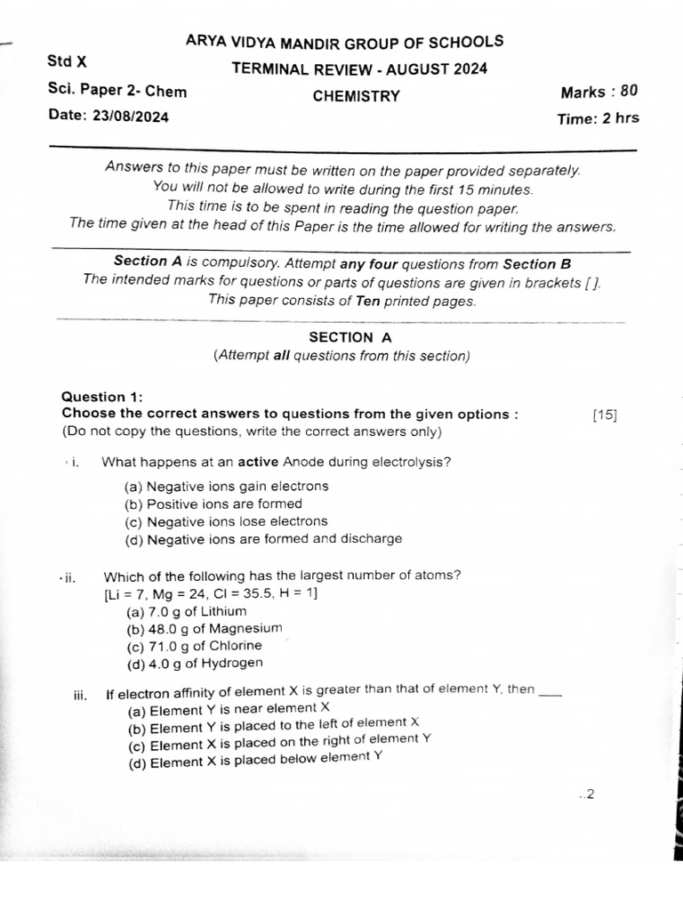 Chemistry Terminal Review Paper AVM | PDF