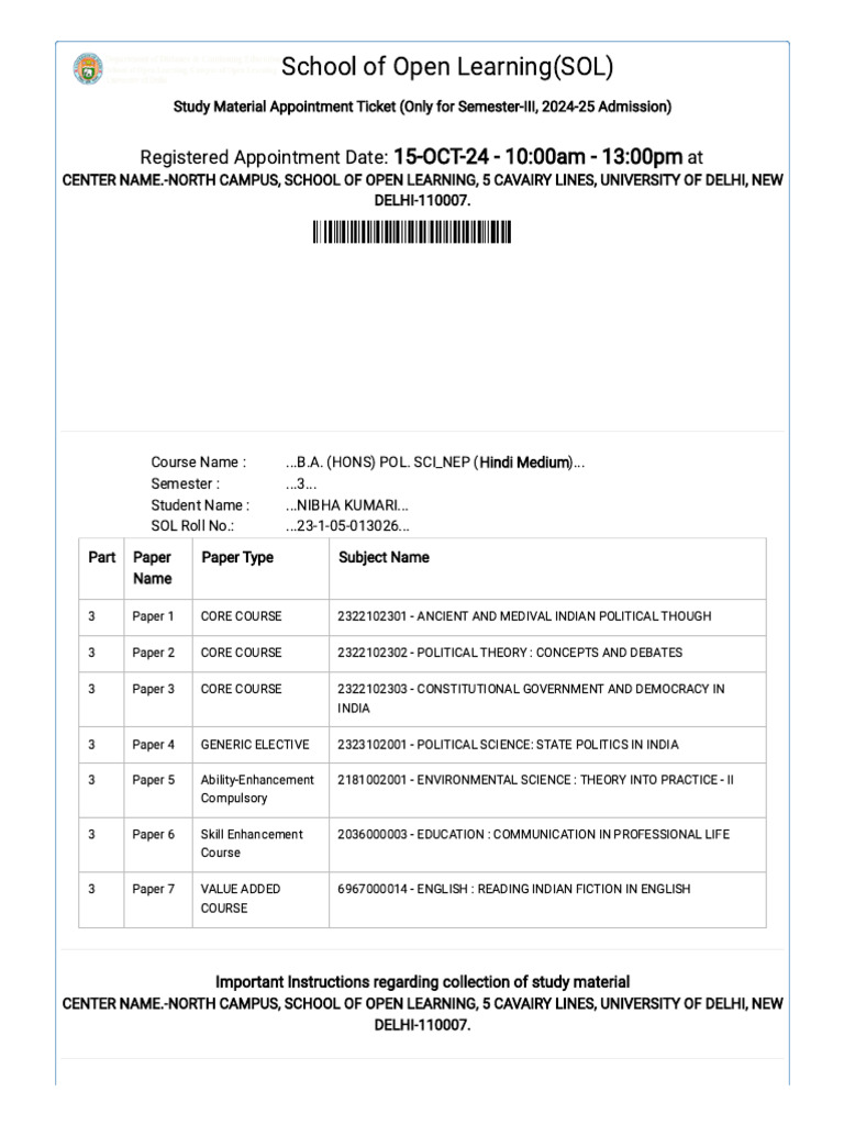 SOL Study Material Appointment | PDF