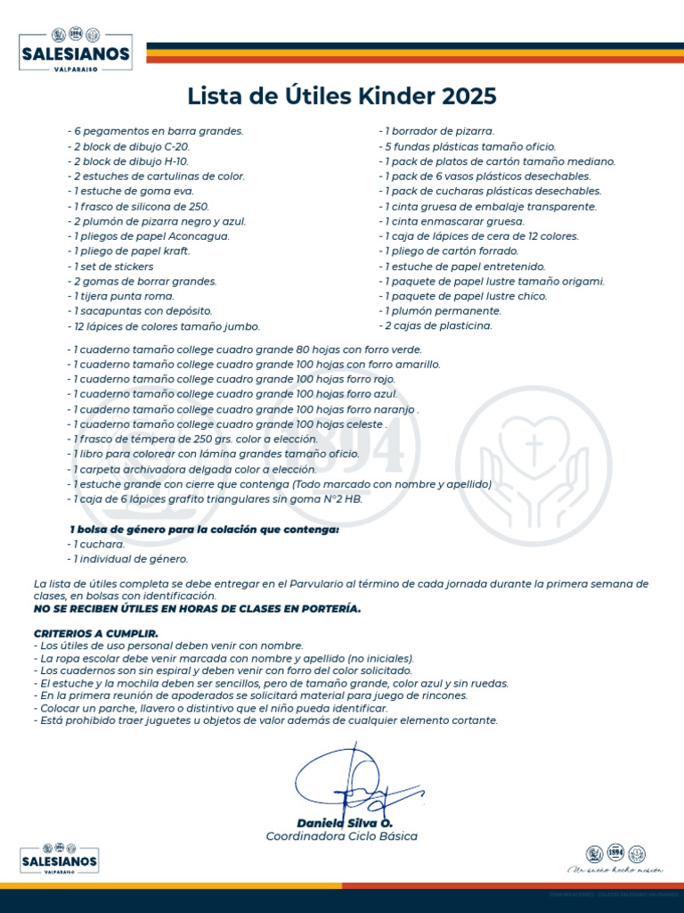 Útiles Escolares Kinder 2025 Valparaíso | PDF | Cuaderno | Papelería