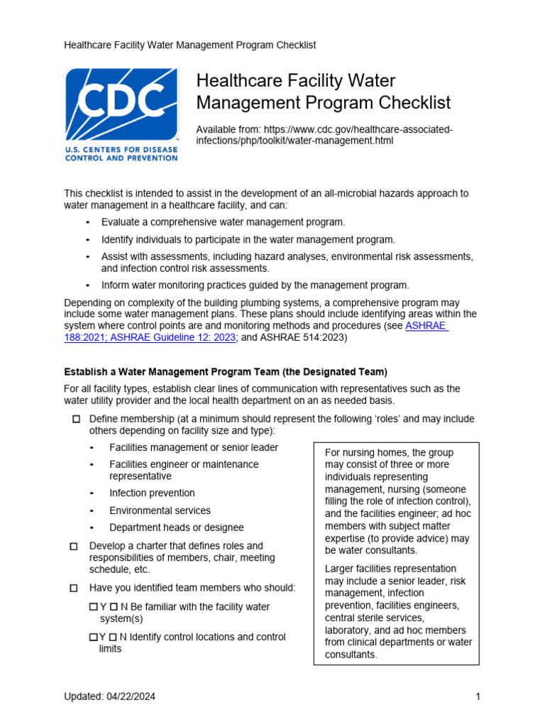 PHS ReduceWaterRisk ChecklistTool 508 | PDF | Epidemiology | Tap (Valve)