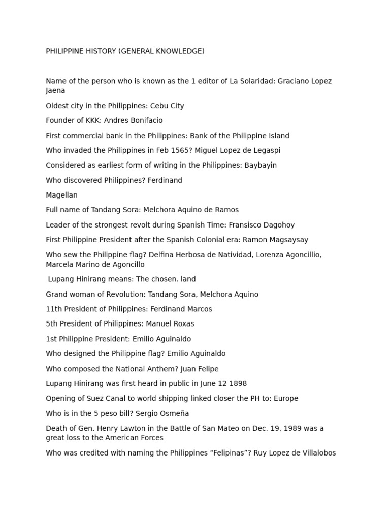 Philippine History: Key Facts & Figures | PDF | Philippines ...