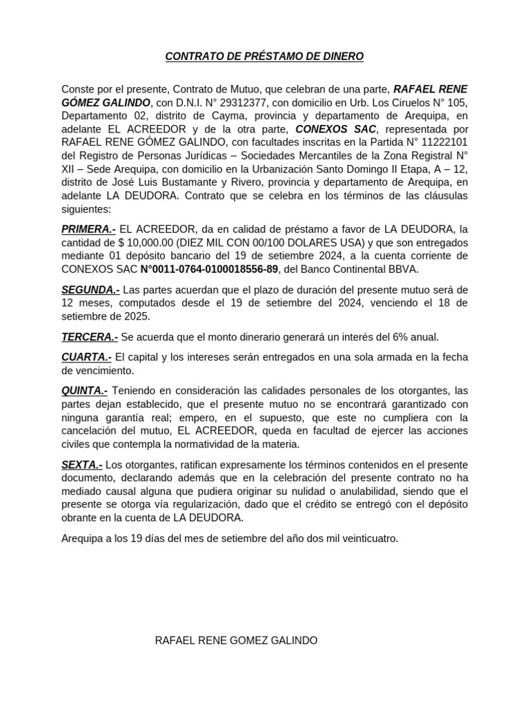 Contrato de Préstamo de Dinero 2024 | PDF