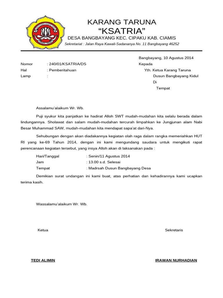 241031750 Surat Karang Taruna Docx | PDF