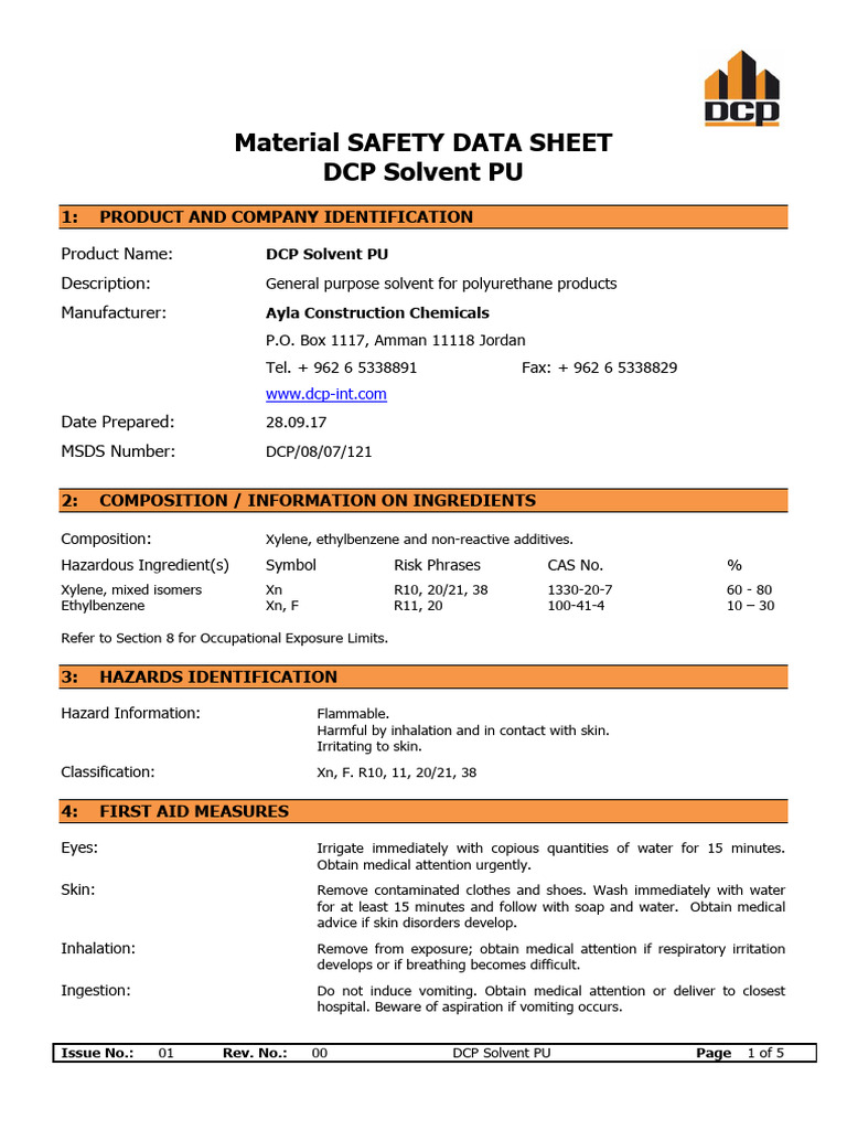 Dcp Solvent Pu_msds | PDF | Toxicity | Personal Protective Equipment