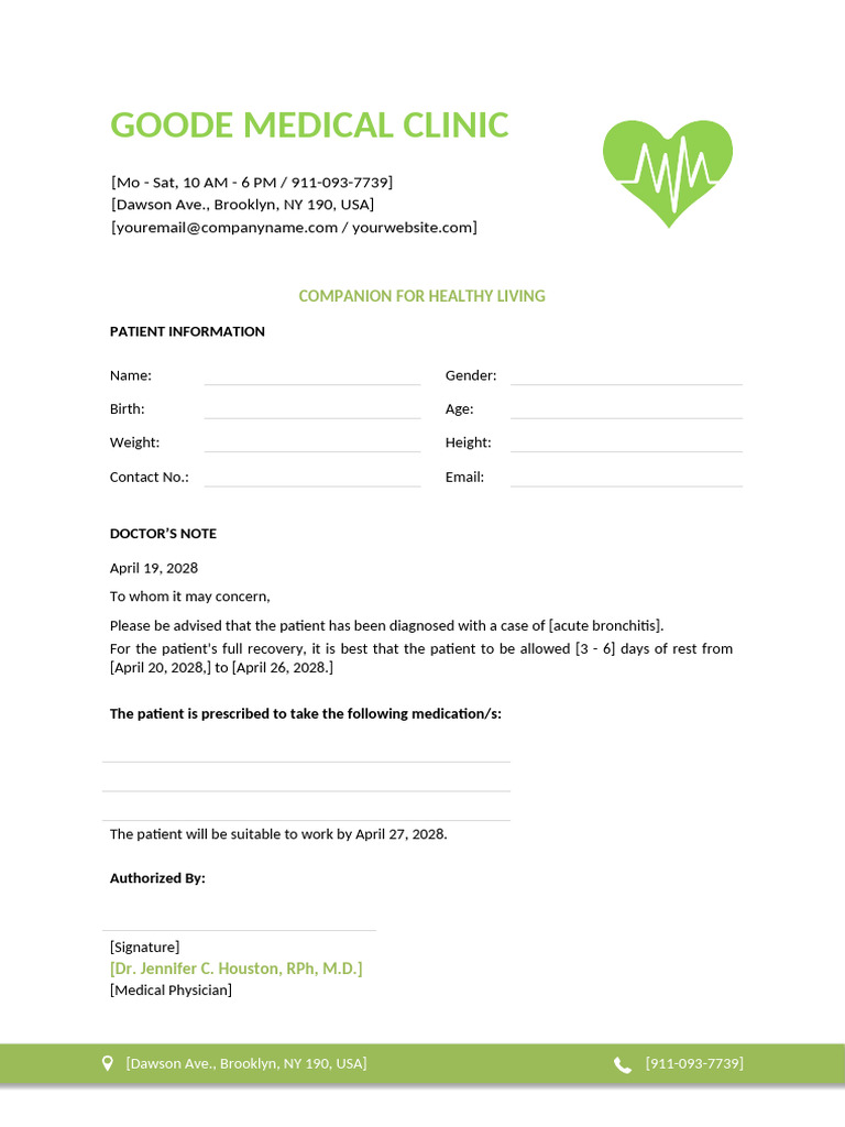 A4 - Word - Blank Doctor Note Template | PDF