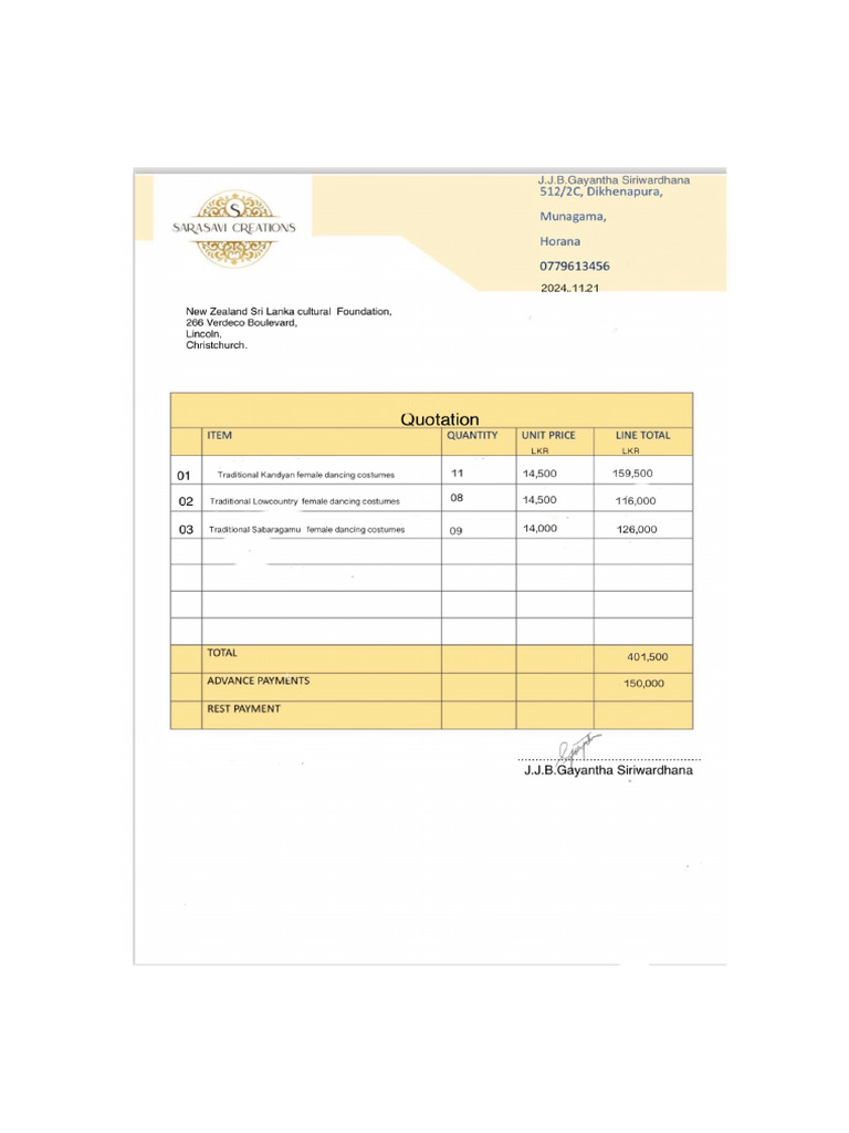 Final Quotation - Sarasavi Creations | PDF