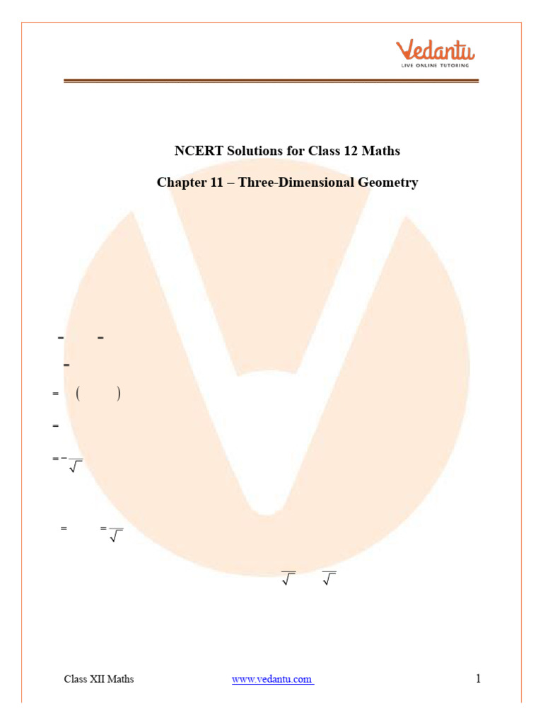 Class 12 NCERT Solutions: 3D Geometry | PDF | Coordinate System | Analytic Geometry
