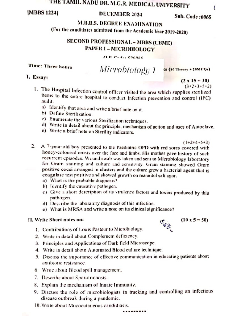 Microbiology paper 1 Dec, 2024 | PDF