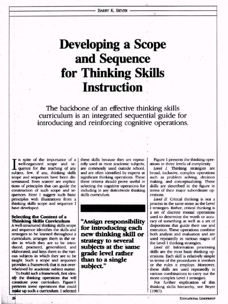 Beyer - Developing A Scope and Sequence For Thinking Skills Instruction ...