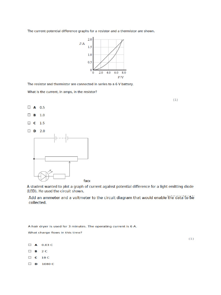 Electricity Worksheet | PDF