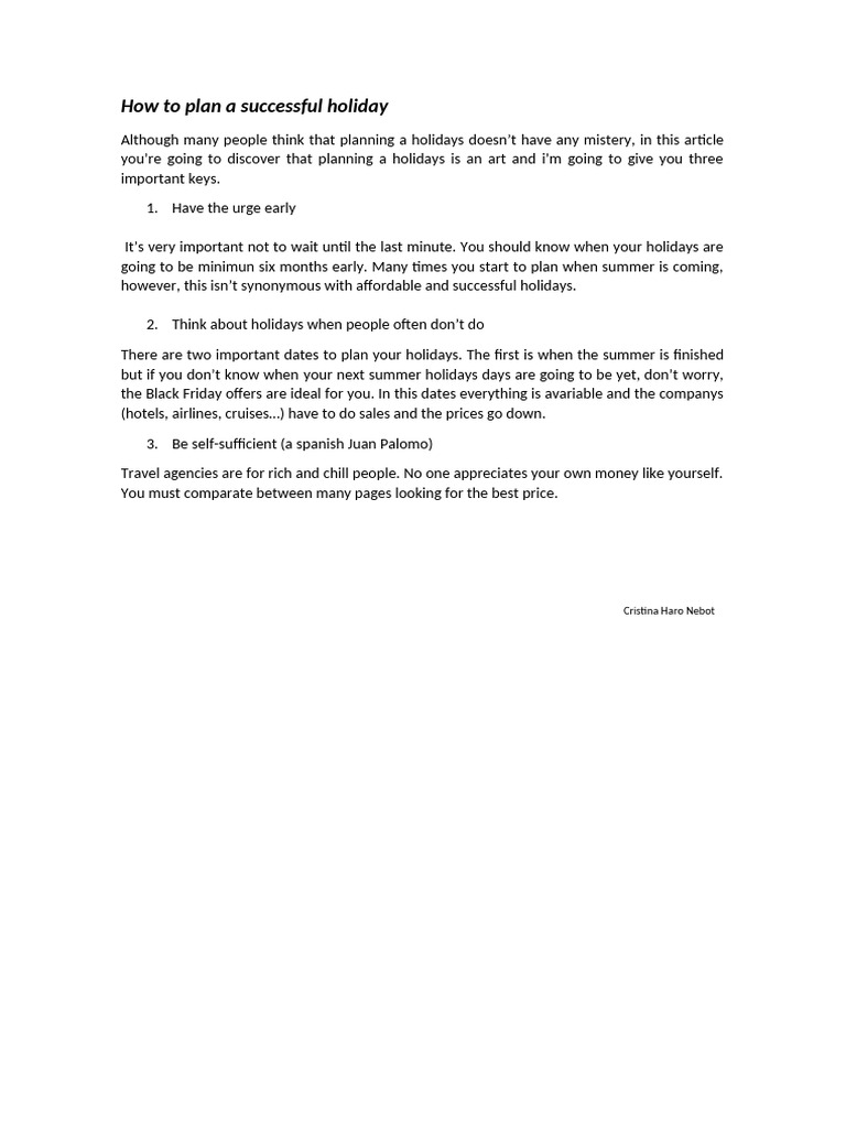 Article How To Plan A Succesful Holidays | PDF
