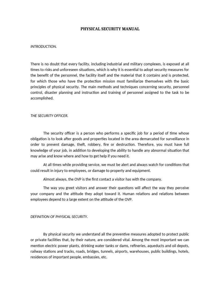 Physical Security Manual | PDF | Occupational Safety And Health | Safety