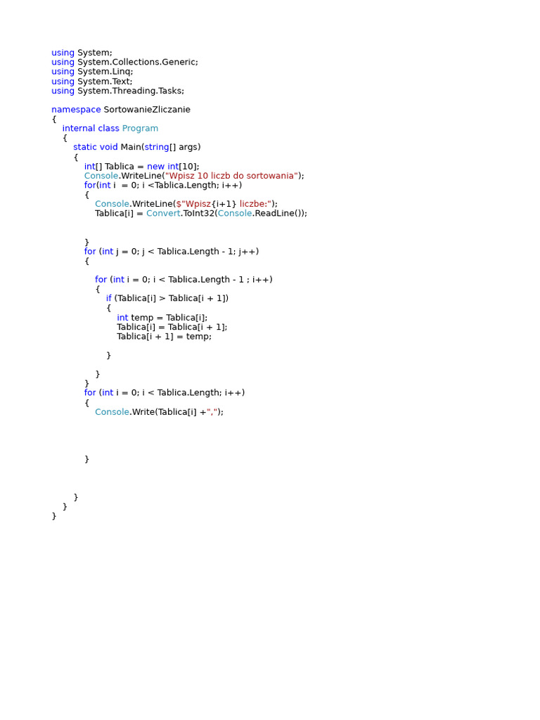 Sortowanie Zliczanie Csharp | PDF