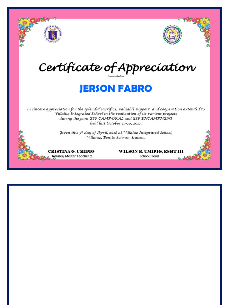 Certificate of Appreciation: Jerson Fabro | PDF