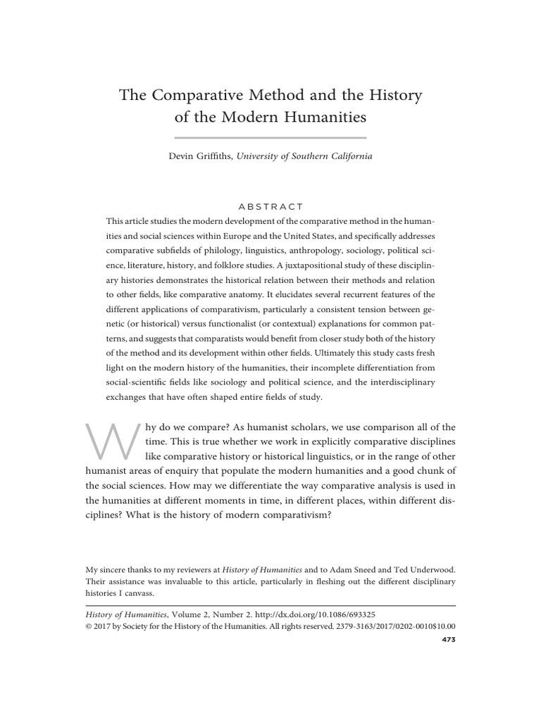1. The Comparative Method and the History of the Modern Humanities ...