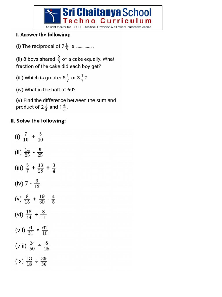 Grade _ 5 _ Fraction Worksheet (1) | PDF
