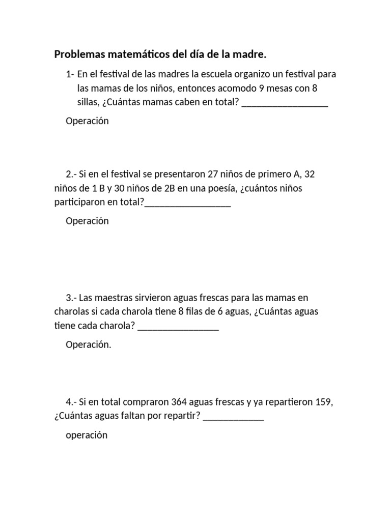 Problemas Matemáticos Día de la Madre | PDF