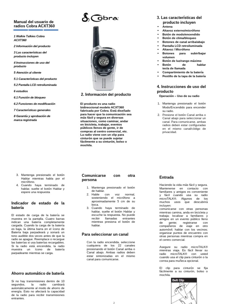 Manual de usuario Cobra ACXT360 | PDF | Radio | Transmisor