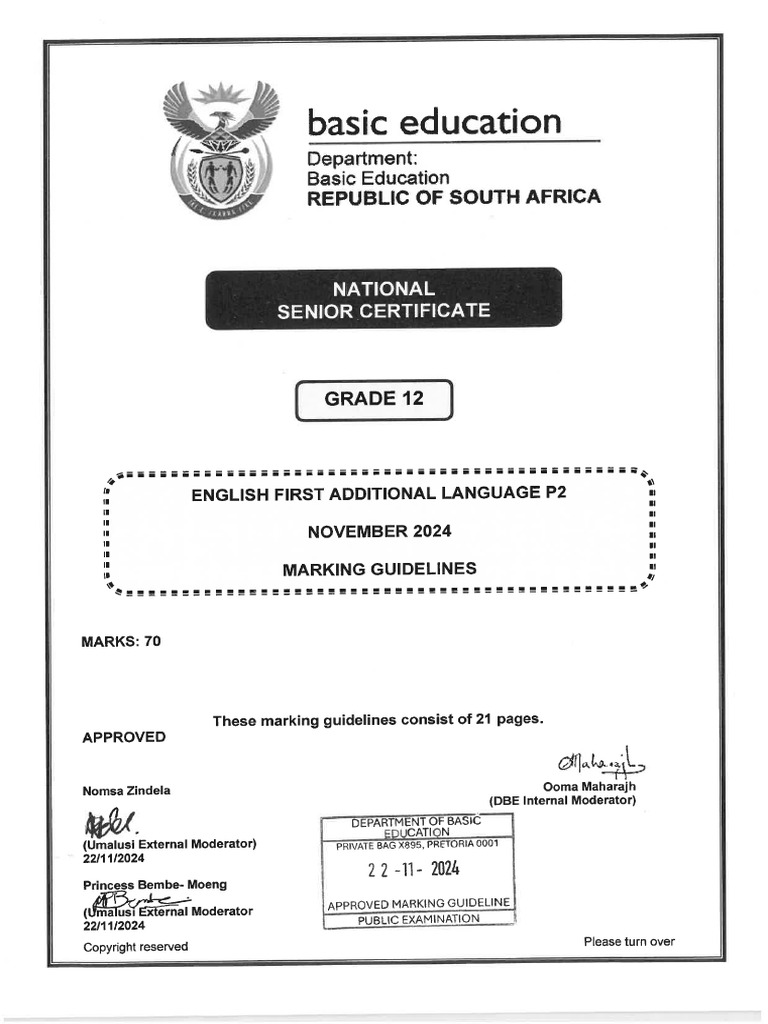English FAL P2 NSC Oct-Nov 2024 Approved Marking Guideline | PDF