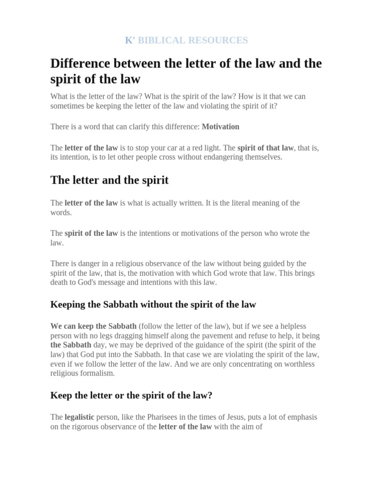 Letter vs. Spirit of the Law Explained | PDF | Gospel Of Matthew | Jesus