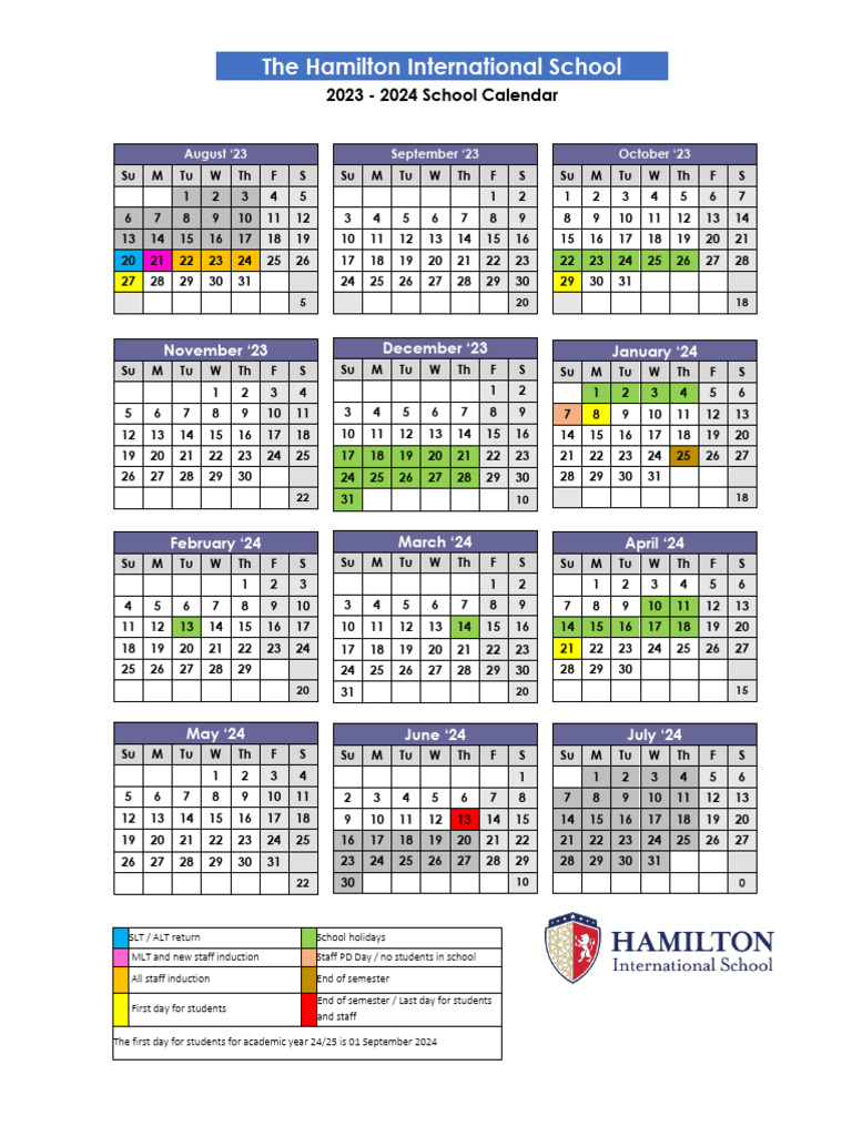 Hamilton 2023 2024 School Calendar | PDF | Educational Stages | Higher ...