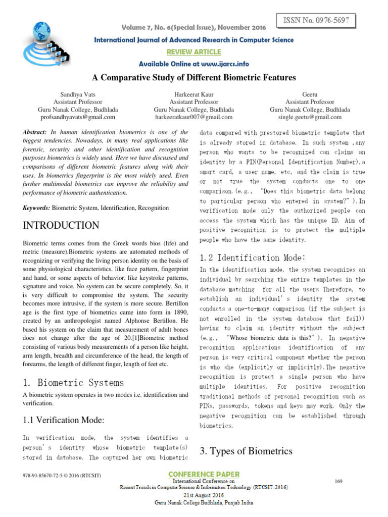 A_Comparative_Study_of_Different_Biometr | PDF | Biometrics | Fingerprint