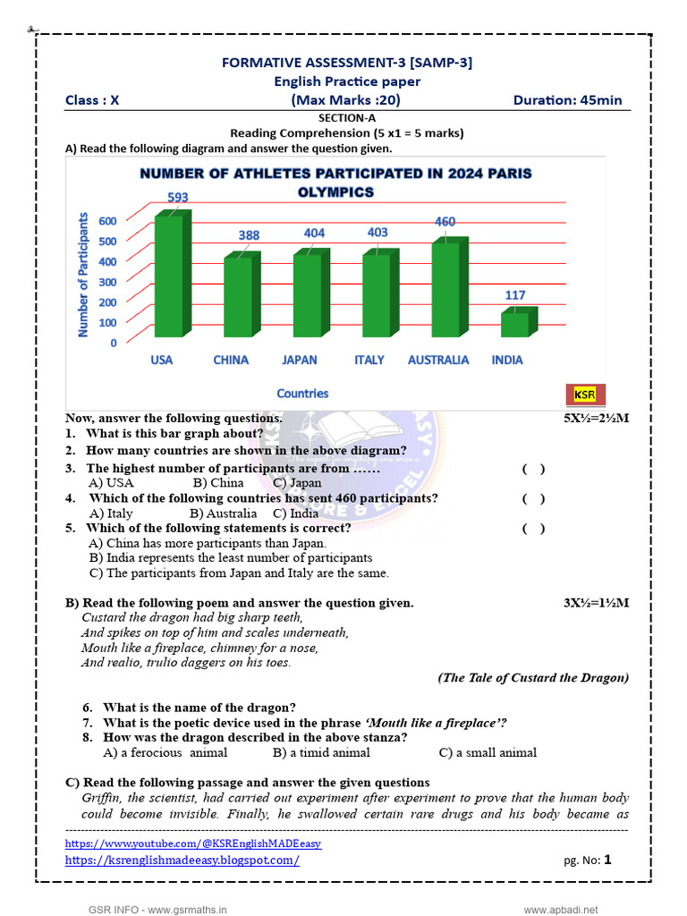 10 ENG FA3 2024-25 Model Paper With Key | PDF | Tooth | Human Tooth