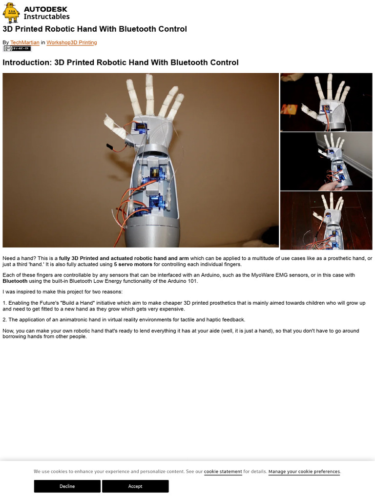 3D Printed Robotic Hand With Bluetooth Control _ 18 Steps (with Pictures) - Instructables | PDF ...
